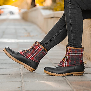 STQ Duck Boots Women Side Zipper Lace Up Insulated Waterproof Winter Ankle Snow Booties MULTI/PLAID 6 US