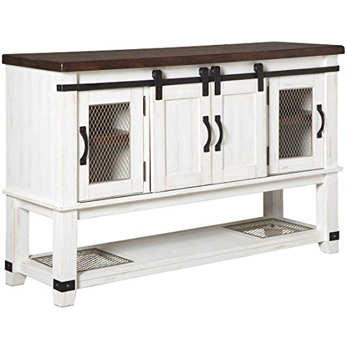 Signature Design by Ashley Valebeck Farmhouse -Dining Room Server or Buffet, White & Brown & Valebeck Farmhouse Rectangular Extension Dining Table, Fits up to 8, White & Brown