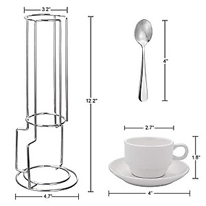 AOZITA Espresso Cups and Saucers with Espresso Spoons, Stand Rack, 19-piece Porcelain Stackable Espresso Mugs, 2.5-Ounce Demitasse Cups for Espresso, Latte, Cafe Mocha