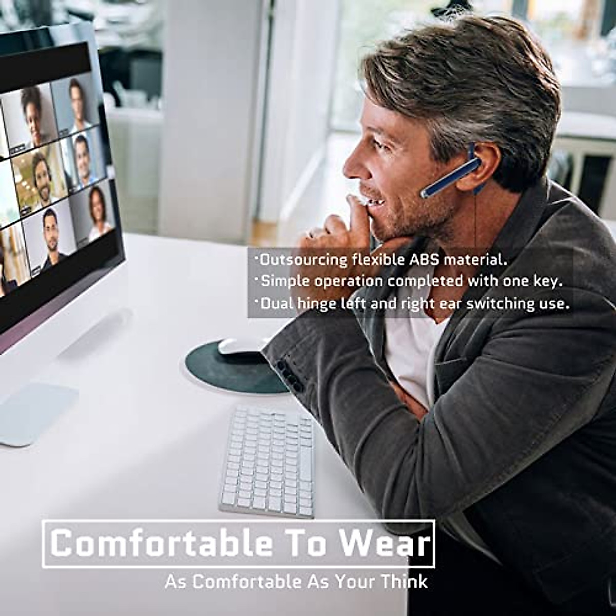 Mosonnytee Bluetooth earpiece Wireless Bluetooth earpiece for Cell Phone handsfree with Microphone 7-Hrs usageone, Single on Ear Headphones Trucker Bluetooth Phone earpiece Both Ear use (Blue)