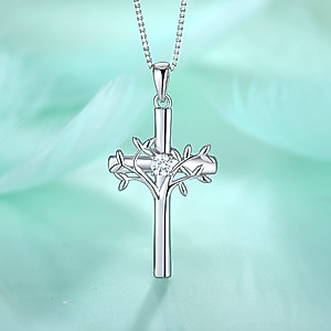 STARCHENIE Cross Necklace 925 Sterling Silver Tree of Life Pendant Crucifix Jewelry for Women