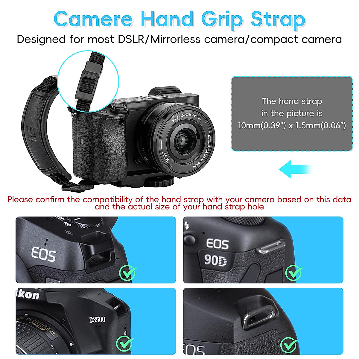JJC Camera Hand Grip Strap for Nikon Z fc Zfc Z5 Z6 Z7 Z6II Z7II Z50 D7500 D7200 D5600 D3500 D3200 Coolpix P1000 P950 B700 B600 P7800 P900 P610 B500 for Canon 5DM4 5DM3 6DM2 7DM2 OM-D E-M5 Mark III