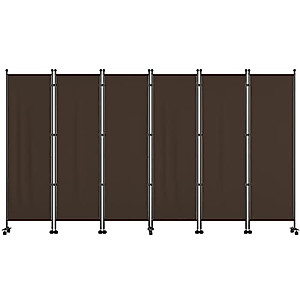 VEVOR 6 Panel Room Divider, 6 FT Tall, Freestanding & Folding Privacy Screen w/ Swivel Casters & Aluminum Alloy Frame, Oxford Bag Included, Room Partition for Office Home, 121" W x 14" D x 73"H, Brown