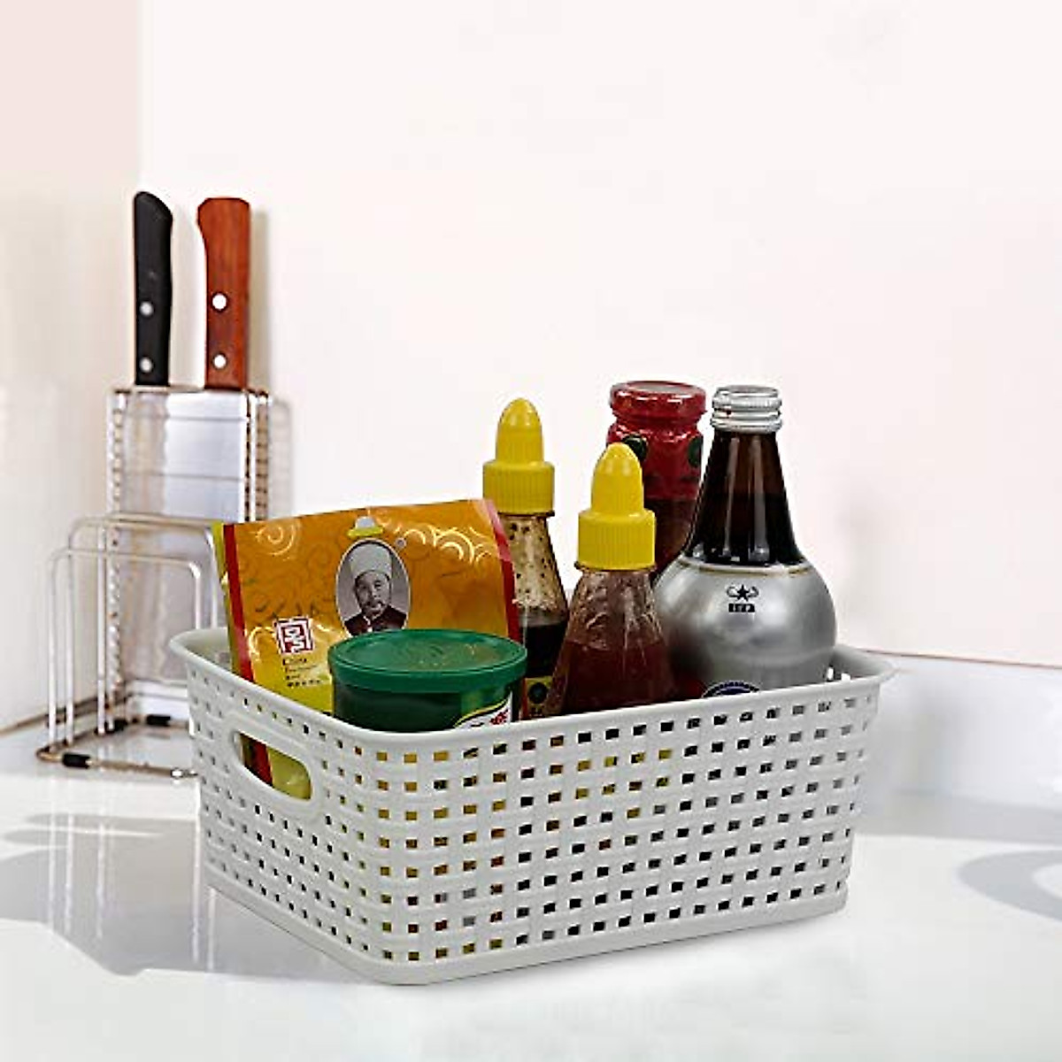 Vababa White Plastic Storage Baskets/Storage Bins, Pack for 6