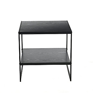 Household Essentials Black Oak Square Side Table with Shelf