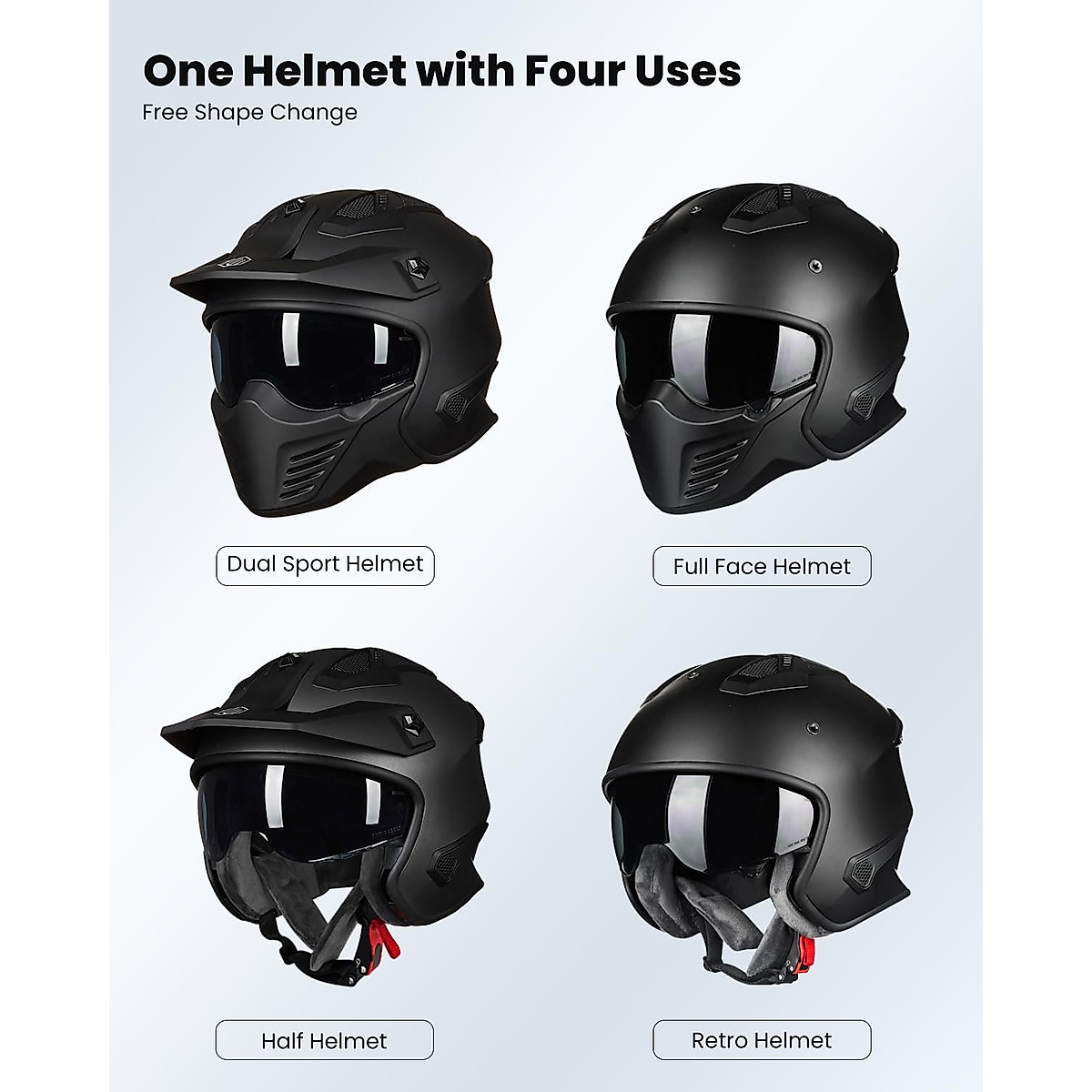 ILM Open Face Motorcycle 3/4 Half Helmet for Dirt Bike Moped ATV UTV Motocross Cruiser Scooter DOT Model 726X (Matte Black,M)