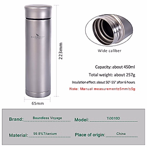 Boundless Voyage 450ml(15.84fl.oz) Titanium Vacuum with Filter Double Layer Lightweight Portable Tea Coffee Wine Whisky for Hiking Camping Picnic Gift A-Ti3010D