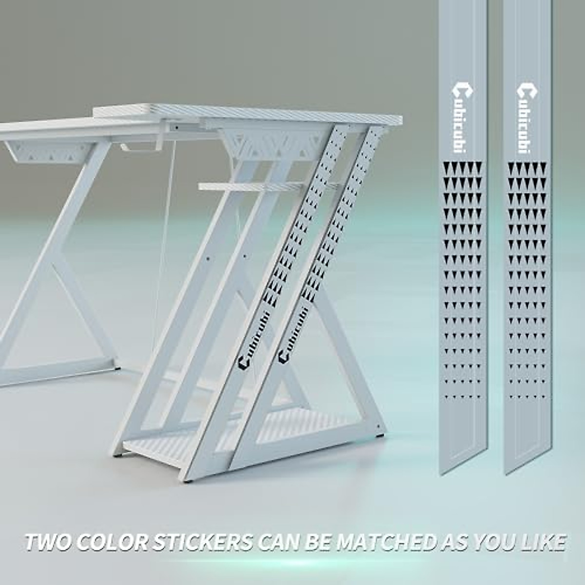 CubiCubi Aurora Gaming Desk with Carbon Fiber Surface, 55 Inch L Shaped Desk with Storage Shelves, Small Corner Computer Desk with Monitor Shelf, Gamer Desk PC Table, White