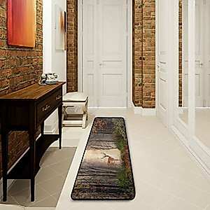 ALAZA Fallow Deer Dreamy Misty Forest Runner Area Rug Non Slip Floor Mat for Hallway Entryway Living Room Bedroom Dorm Home Decor 72x24 inches