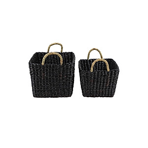 Deco 79 Eclectic Banana Leaf Storage Basket, Set of 2 18", 16"W, Black