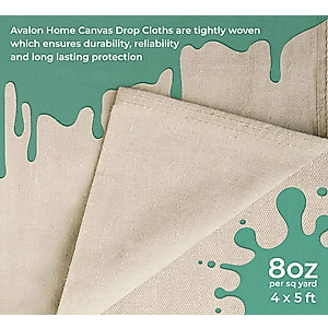 Avalon Home Canvas Drop Cloth 4x5 ft Pack of 1-8oz Painters Drop Cloth for Painting - Canvas Tarps for Floor & Furniture Protection - All Purpose Canvas Fabric Painting Drop Cloths