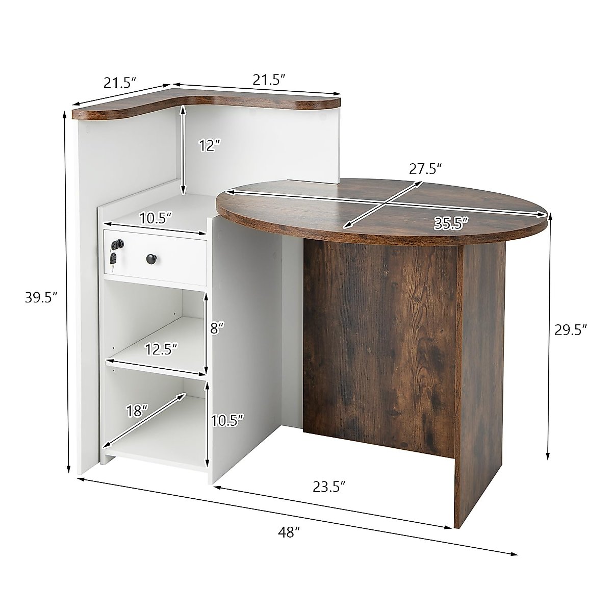 Tangkula Reception Desk, Front Counter Desk with Lockable Drawer & Adjustable Shelf, Oval Desktop, Retail Counter for Checkout, Computer Workstation for Salon Lobby Office, Home Office Desk