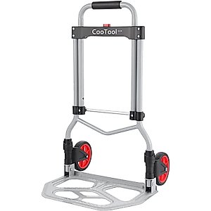 CooTool Folding Hand Truck and Dolly, 265 lb Capacity Aluminum Portable Cart with Telescoping Handle and PP+EVA Wheels
