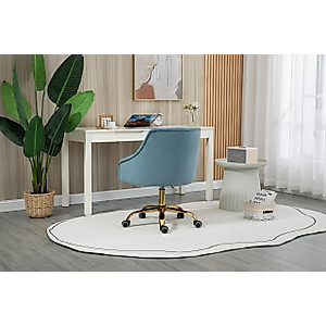 ZOBIDO Comfy Home Office Task Chair with Wheels, Cute Modern Upholstered Velvet Seashell Back Adjustable Swivel Vanity Desk Chair, for Women, for Girls, Living Room(Haze Blue)