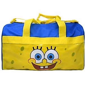 Sponge Bob 600d Polyester Duffle Bag with Printed Pvc Side Panel - Easy to Carry & Lightweight - Double Handles and Adjustable Shoulder Strap - Funtastical Duffle Bag for Girls and Boys