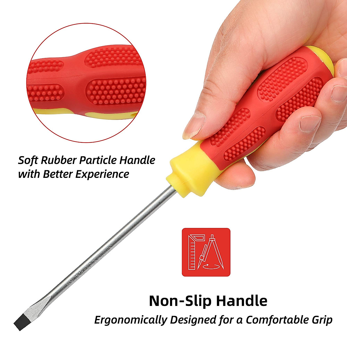 VHEONET Magnetic Screwdriver Sets 10 PCS,Craftsman Screwdriver Set with Bag,Flat Head Phillips Screwdriver, Non-Slip Cushion Grip for Repair Home Improvement,Red & Yellow