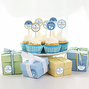 Cgvovgr 80 Pcs Blue Footprint Baby Shower Thank You Stickers - Gender Reveal Stickers Cute Boy Baby Shower Favor Labels with Footprint Design Baby Gift Wrap