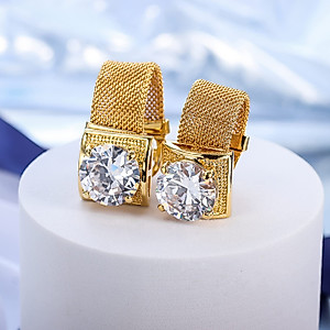 Mens Cufflinks with Chain - Stone and Shiny Gold Tone Shirt Accessories - Party Gifts for Young Men (crystal)