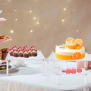 3 Pcs Square Acrylic Cake Stands, Akamino Reusable Round Cupcake Holder for Dessert Cake Pizza, Display Stand Party Serving Platter for Christmas Wedding Birthday Baby Shower Tea Party