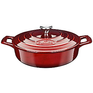 La Cuisine 3110MB Enameled Cast Iron Covered Braiser, Saute Pan Casserole Pan, 3.75 Quart (QT) - Matte Black Enamel Interior, Cranberry Porcelain Enamel Coating Finish Exterior