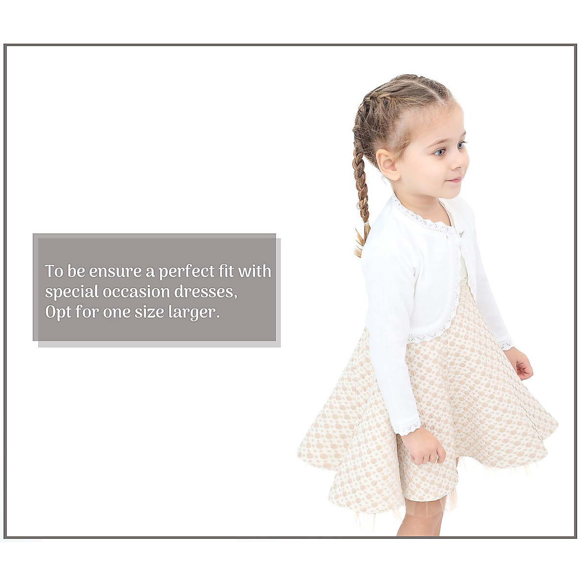 Lilax Baby Girls' Knit Long Sleeve Button Closure Bolero Cardigan Shrug 12-18 Months White