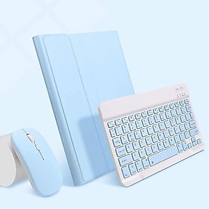Keyboard Case with Mouse for iPad 10.2inch, Case for iPad 9th/8th/7th Gen/Air3/Pro10.5 with Keyboard and Mouse, Slim Candy Detachable Magnetic Keyboard with Pencil Holder (Sky Blue)