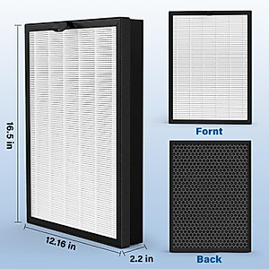 H14 True HEPA Replacement Filter Compatible with Puroair 400 Air Purifier, 3-in-1 True HEPA 14 Replacement Filter and Activated Carbon Filter, HP-14 400 Filter, 2 Pack