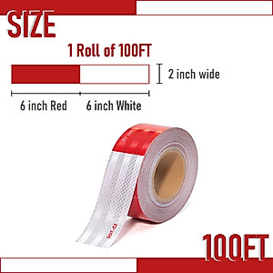 THKULKME DOT-C2 Reflective Tape 2 Inch X 100 Feet Red White Reflector Adhesive Conspicuity Outdoor Waterproof Tape for Trailers, Trucks, Vehicles, Driveway, Boats, Signs (100 FT)