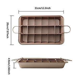 Kofebe Brownie Pan, Non-Stick Brownie Baking Pan with Dividers, Brownie Cutter,Brownie Tray,18 Pre-slice Brownie Baking Tray 12 X 8 X 2‘’