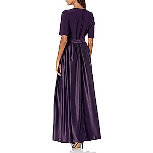 Alex Evenings Women's Satin Ballgown Dress with Pockets (Petite and Regular Sizes), Eggplant, 10