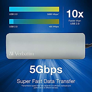 Verbatim 9-in-1 USB C Hub Adapter - 100W Power Delivery, USB 3.0, SD Card Readers, Gigabit LAN, 3.5mm Port for USB C Laptops