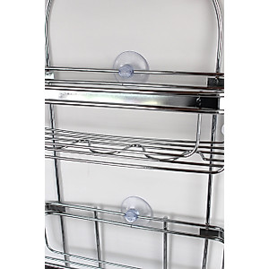 Splash Home Bathroom Shower Door or Hanging From Shower Head Caddy With Two Basket Organizers Plus a Soap Dish For Storage Shelves For Shampoo, Conditioner and Soap – Silver Chrome