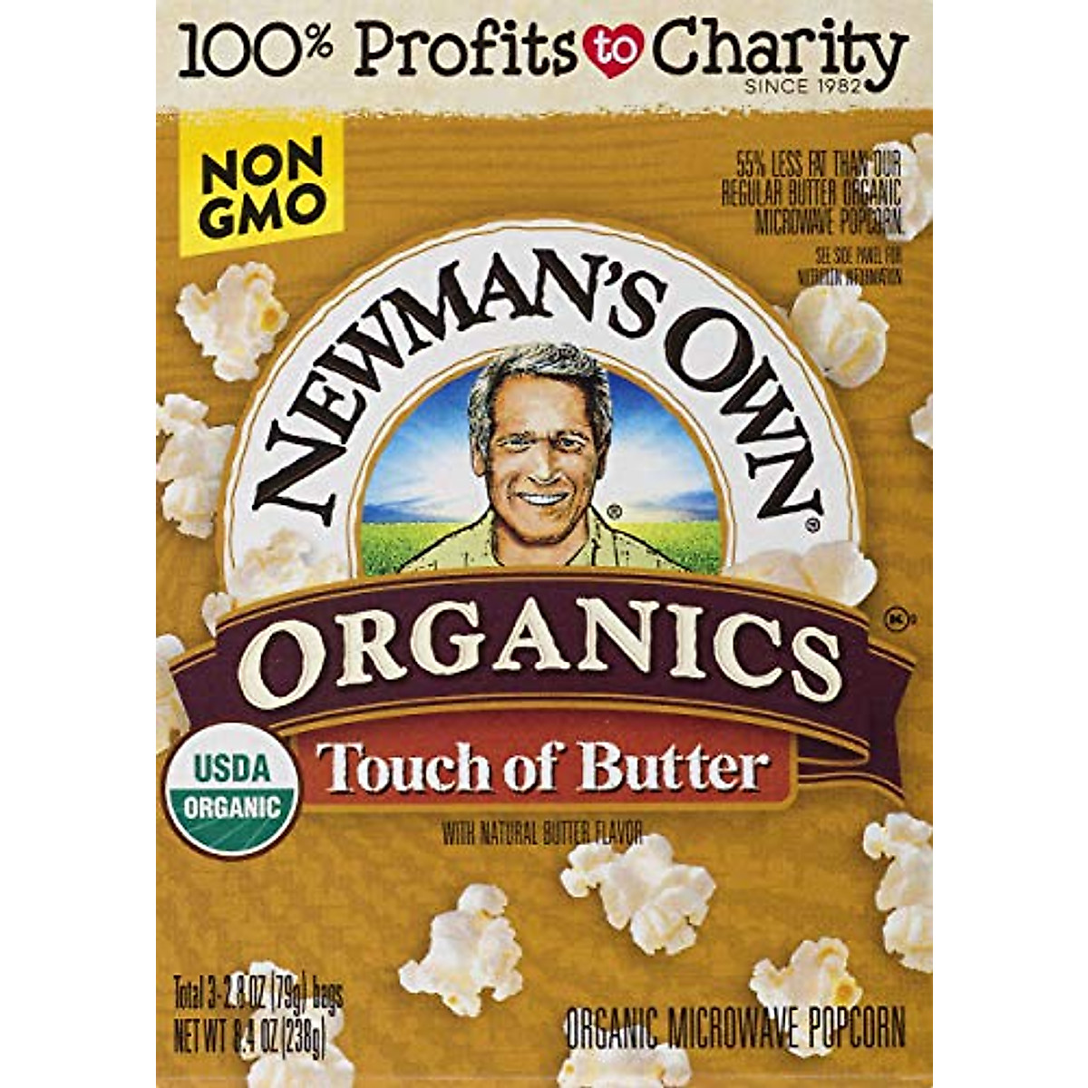 Newman's Own Organics Microwave Popcorn, Touch of Butter, 8.4oz (Pack of 12)