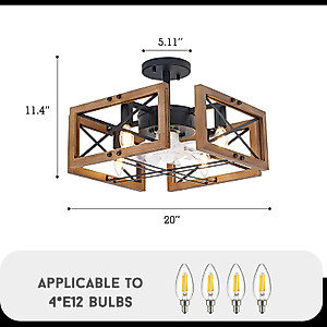 Farmhouse Ceiling Fans with Lights, Wood Flush Mount Ceiling Fan Lights with Remote Control,Caged Indoor Ceiling Fan with Light for Living Room,Bedroom,Kitchen