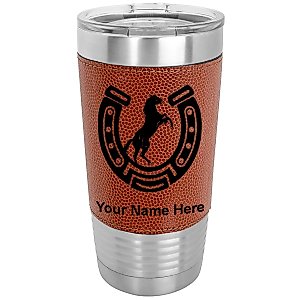 LaserGram 20oz Vacuum Insulated Tumbler Mug, Horseshoe with Horse, Personalized Engraving Included (Faux Leather, Basketball Style)