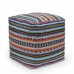 Cube Pouf, Multi-Color/Yellow Zig zag Ottoman Pouf Chair Ottoman for Living Room Floor Poof Puff Ottoman Outdoor Footstool for Patio Pouffe Ottoman Outdoor Ottoman Poof Ottomans Outdoor Pouf