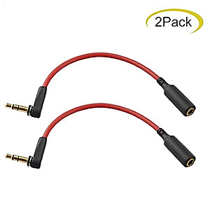 Seadream 2PACK 6 inch 3-Pole 3.5mm Male Right Angle to 3.5mm Female Stereo Audio Cable Headset Extension Cable Replacement for Beats Dr. Dre Studio iPhone,