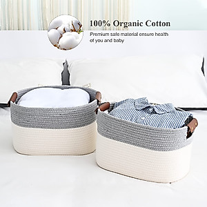 ECDYQXVU 1 Pack Cotton Rope Storage Baskets,15x10x9 in,Collapsible Storage Bins, Decorative Woven Basket Cube Storage Organizer for Nursery, Laundry, Towel, Clothes,Cosmetics, Books(White/Grey)