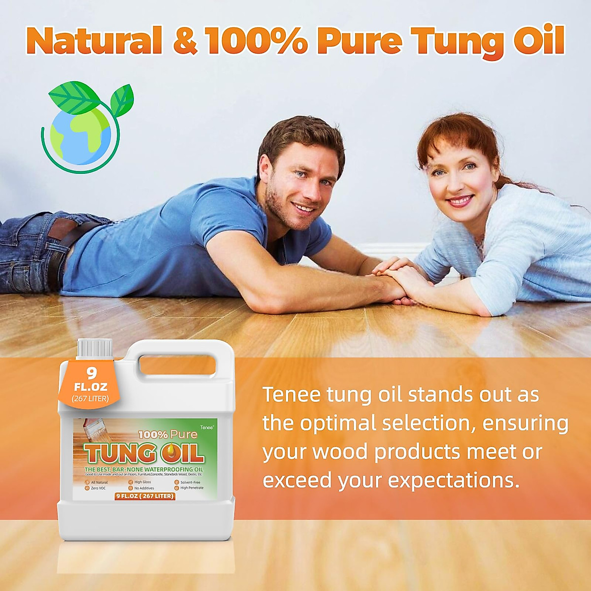 Tenee 9 Fl Oz Pure Tung Oil – Food Safe Wood Sealer Preferred by Experienced Craftsmen – Waterproof Tung Oil That Strengthens & Protect Wood – Wood Projects Food Grade Tung Oil Finish