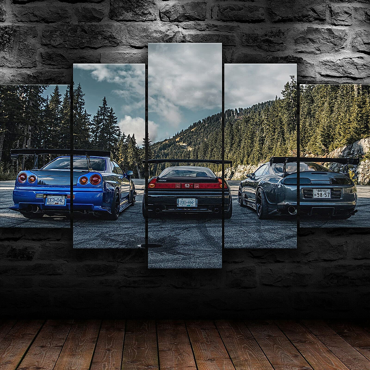 Qasrhibao Nissan Skyline Supra NSX JDM Racing Car Canvas Wall Art Print Home Decor HD Print Poster Room Decor Paintings 5 Panel Pictures Framed Ready to Hang