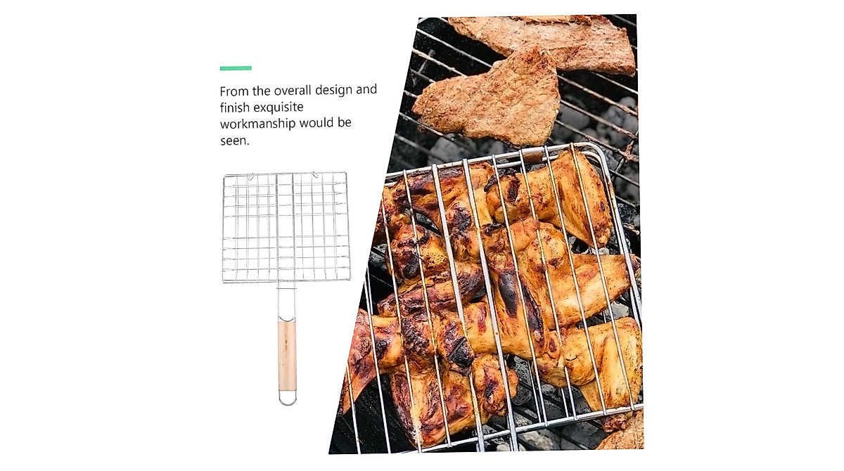SECFOU 1pc BBQ Fish Grill Basket - Portable Stainless Steel Grill Rack