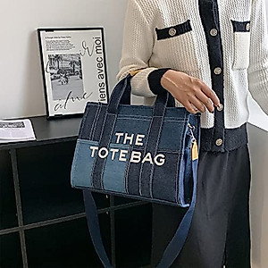 Tote Bags for Women Handbag Tote Purse with Zipper Denim Crossbody Bag Shoulder Bag for Office, Travel, School (Blue, Large)