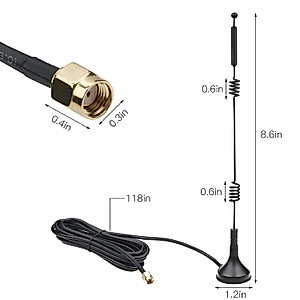 Tecreddy Wireless Camera Antenna WiFi Antenna 4-Pack Dual Band 2.4GHz 5GHz 5.8GHz 9dBi Magnetic Base MIMO RP-SMA Male Antenna for WiFi Router Wireless Network Card USB Adapter Security IP Camera