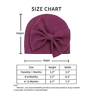 Newborn Baby Girl Hat Cotton Baby Bow Beanie Preemie Hats Spring Infant Hats for Girls 0-12 Months (Skin Pink+Deep Purple+White, 0-6 Months)