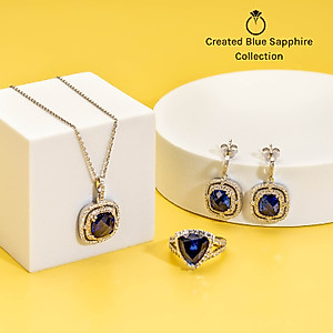 PEORA Created Blue Sapphire Women Ring 925 Sterling Silver, Enchanting Solstice Design, 0.75 Carat Round 5mm Size 6