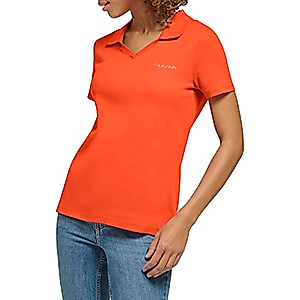 Calvin Klein Women's Lower Neckline Casual -Collar 1x1 Rib Cotton Short Sleeve, Flame
