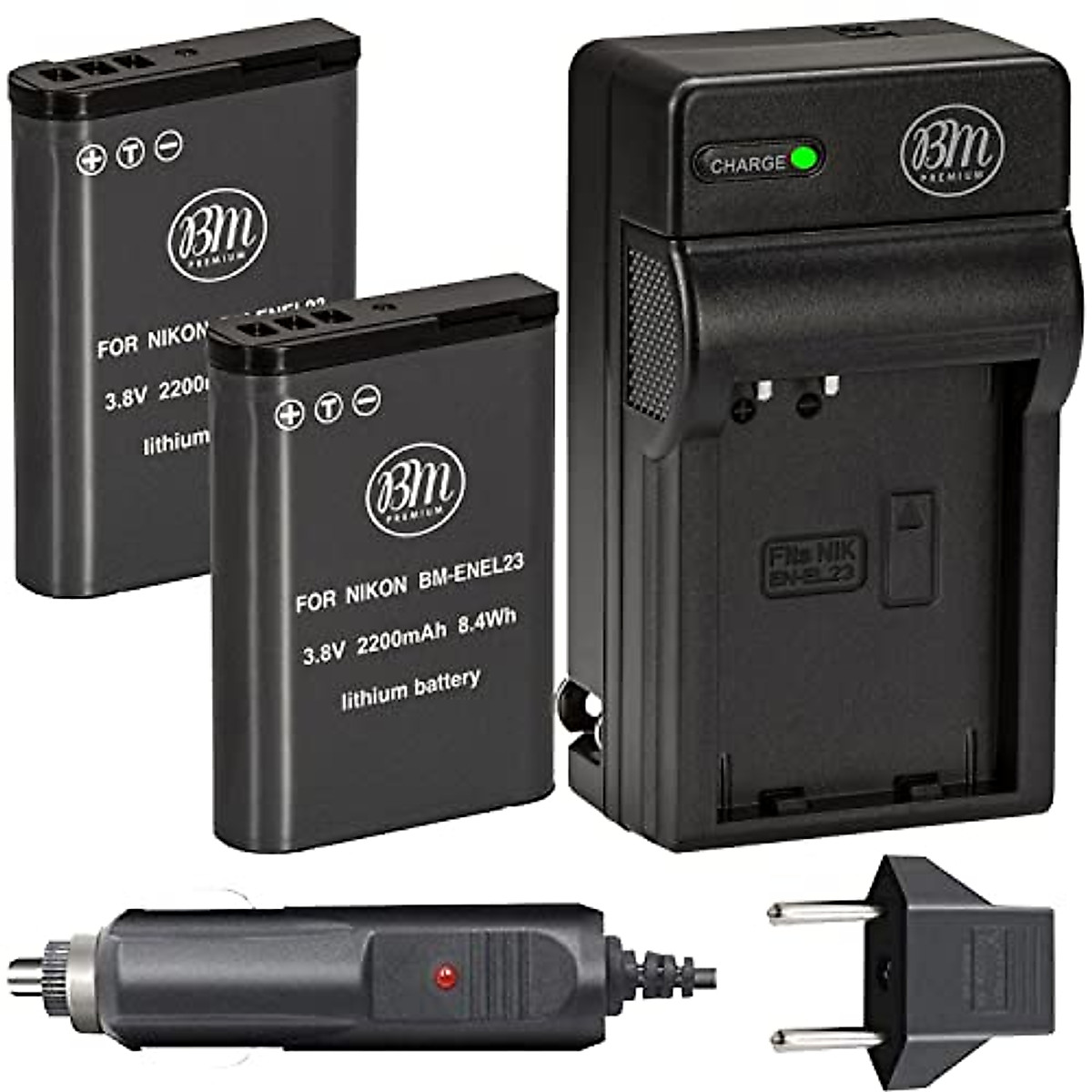 BM Premium 2 Pack of EN-EL23 Batteries and Battery Charger for Nikon Coolpix B700, P900, P600, P610, S810c Digital Camera
