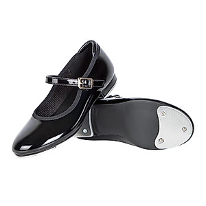 Linodes Economy Unisex-Child Easy Slide Buckle Tap Shoe for Girls and Boys Maryjane Dance Flat-Black Patent-2M-Little Kid