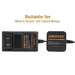 Shentec 12V Li-ion Battery Charger Compatible with Black and Decker 12V BL1110 BL1310 BL1510 LB12 LBX12 LBXR12 Pod Style Battery (Not Compatible with Firestorm Battery and PS130 Battery Ni-MH/Ni-CD)