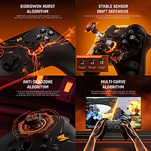Wireless Gaming Controllers, BIGBIG WON PC Gaming Controller Custom Button, 6-Axis Gyro, Dual Shock, Macro, Turbo, 2.4GHz Dongle Gamepad for Windows 10/Android/iOS/Switch Bluetooth Controller Black